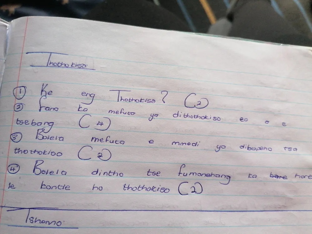 1. Ke eng Thothokiso? (2) 2. Fano ka mefuta | StudyX