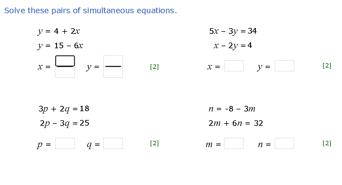 Solve these pairs of simultaneous equations. | StudyX