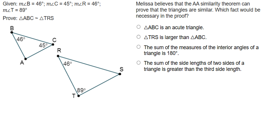Given: $m B = 46^ $; $m C = 45^ $; $m R = | StudyX