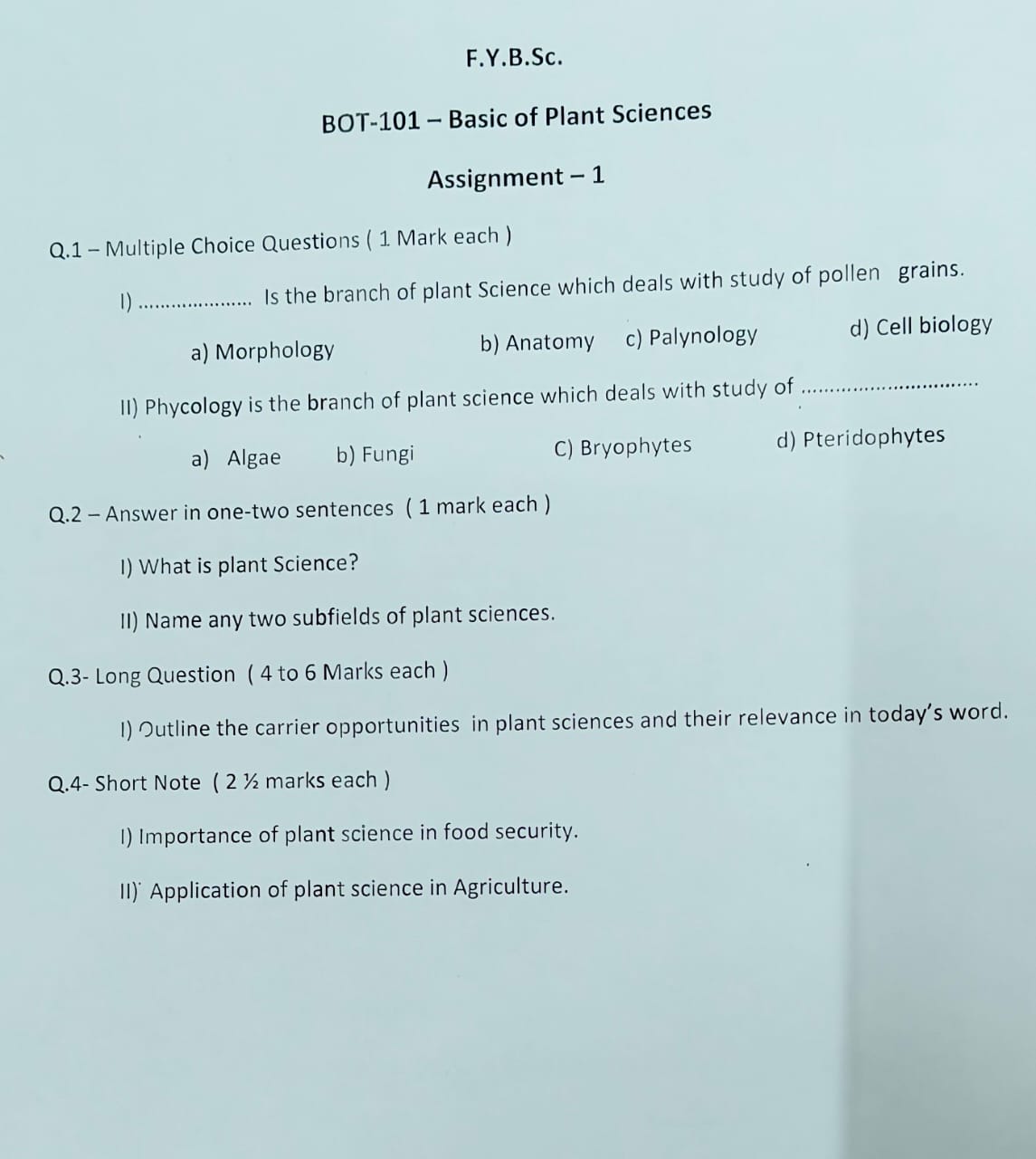 Q.1 - Multiple Choice Questions (1 Mark | StudyX