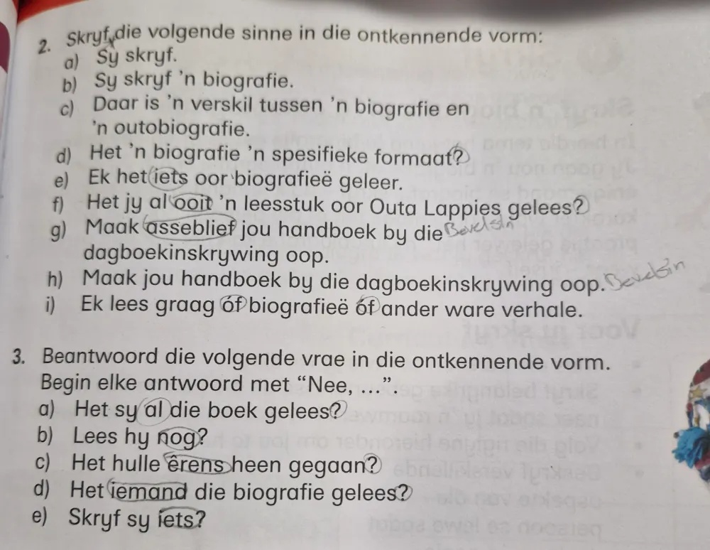 Skryf die volgende sinne in die ontkennende