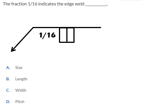 The fraction 1/16 indicates the edge weld