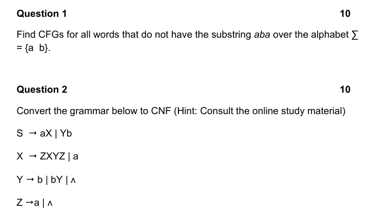 Question 1 Find CFGs for all words that do | StudyX