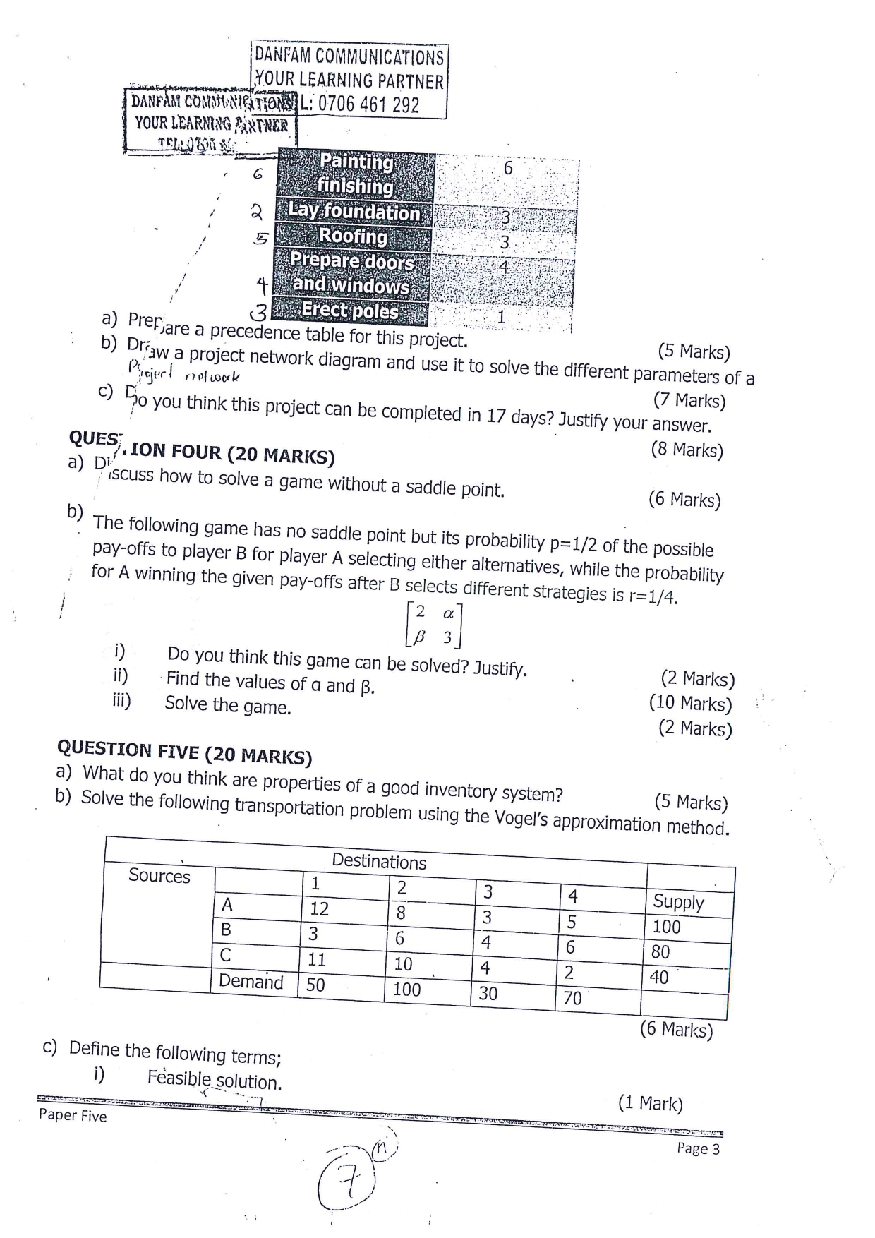 a) Prepare a precedence table for this | StudyX