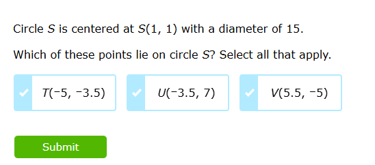 Circle S is centered at S(1, 1) with a | StudyX