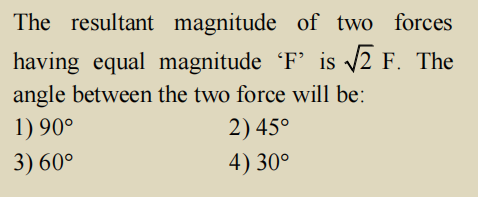 The resultant magnitude of two forces having | StudyX