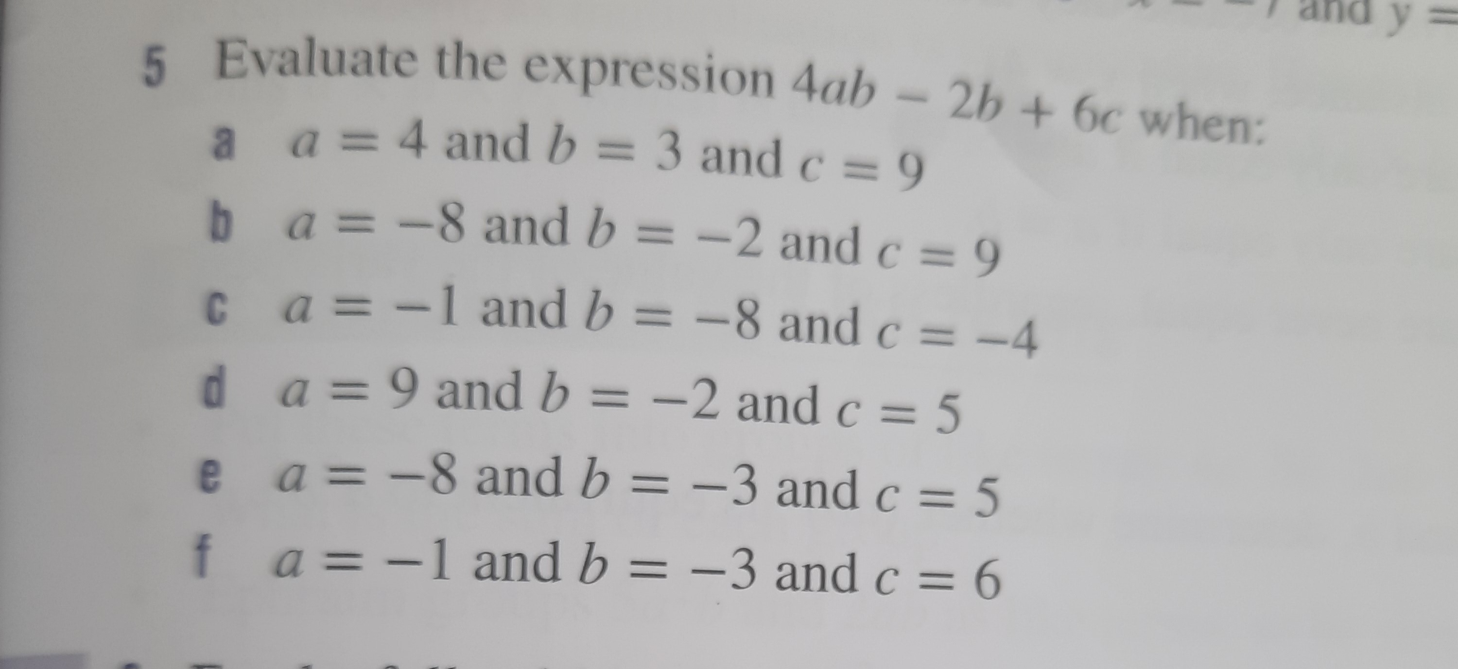 5 Evaluate the expression \(4ab - 2b + 6c\) | StudyX