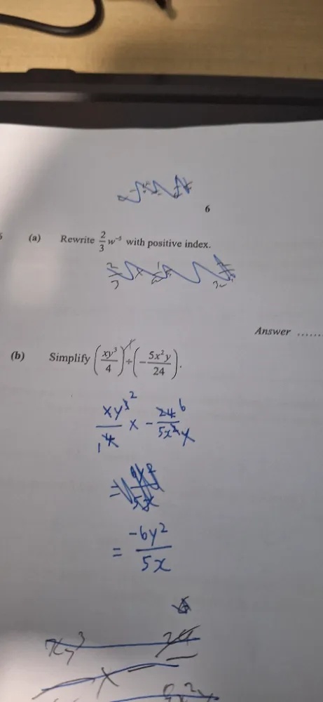 (a) Rewrite $ {2}{3}w^{-5}$ with positive | StudyX