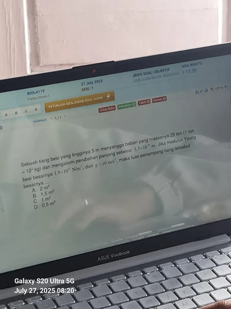 Sebuah tiang besi yang tingginya 5 m | StudyX