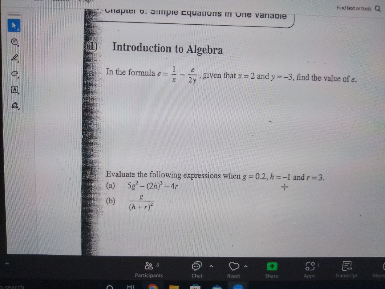 In the formula $e = {1}{x} - {e}{2y}$, | StudyX