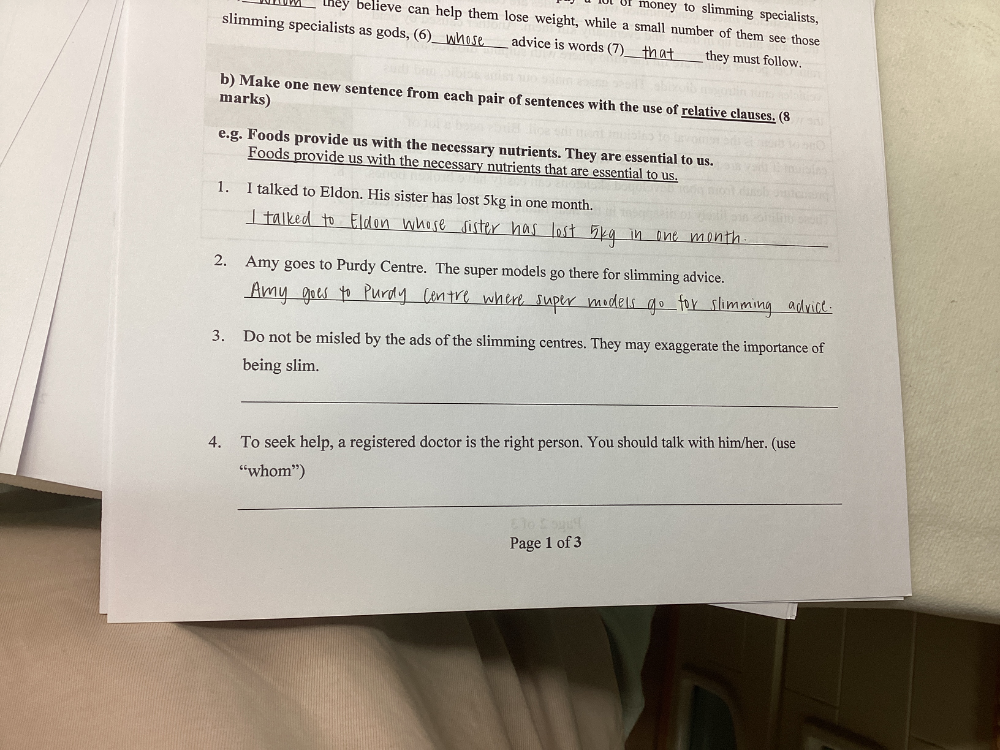 b) Make one new sentence from each pair of | StudyX