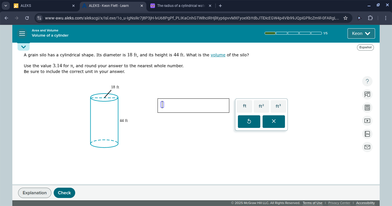 A grain silo has a cylindrical shape. Its