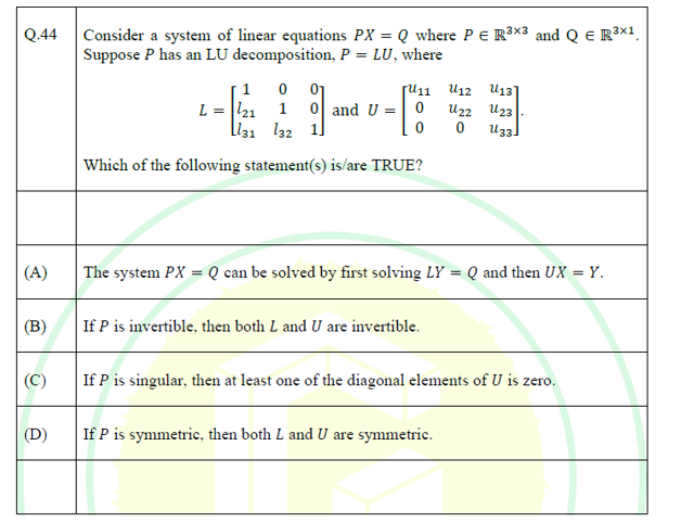 Consider a system of linear equations $PX = | StudyX