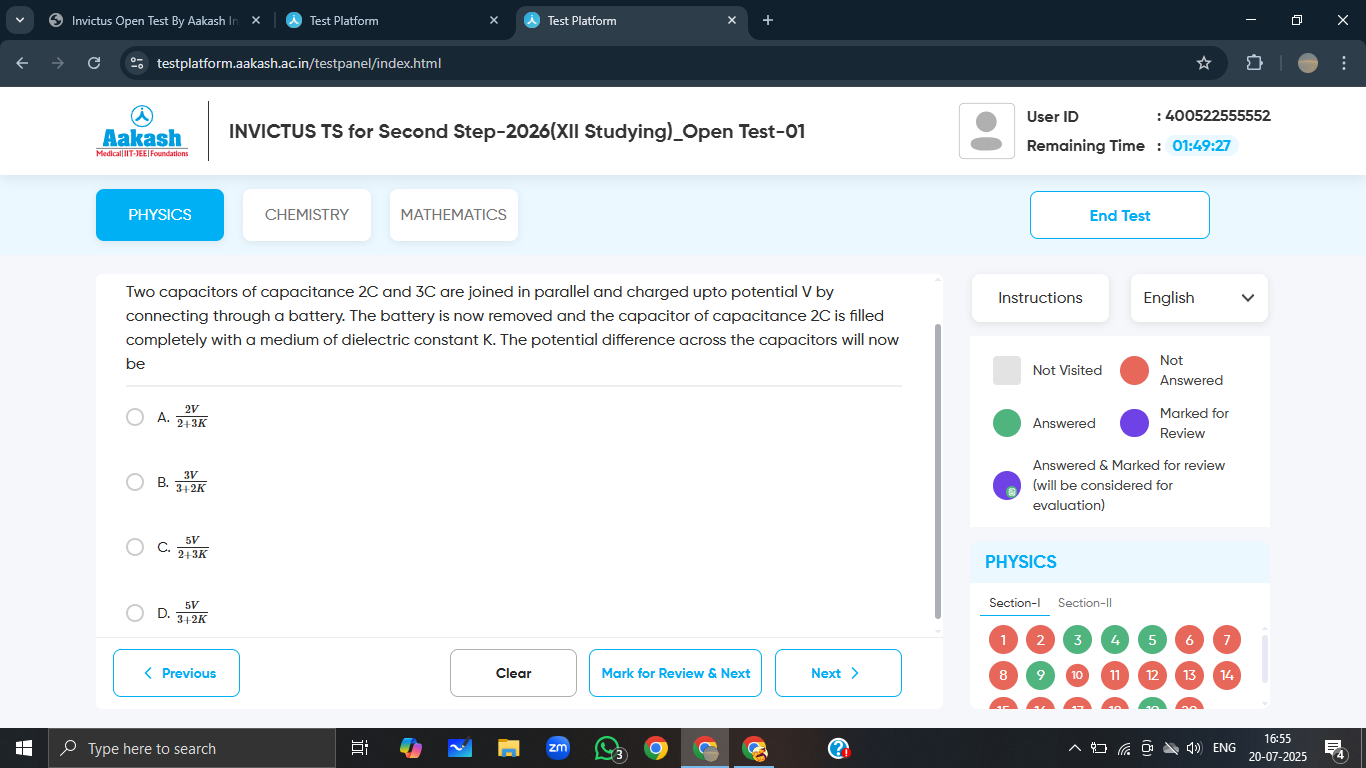 Two capacitors of capacitance 2C and 3C are | StudyX