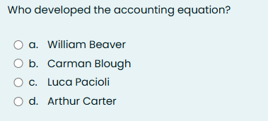 Who developed the accounting equation? a. | StudyX