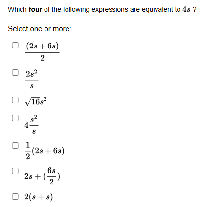 Which four of the following expressions are | StudyX