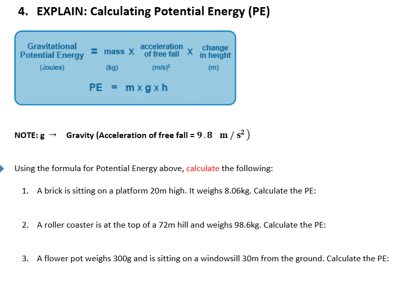 4. EXPLAIN: Calculating Potential Energy | StudyX