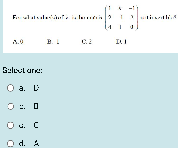 For what value(s) of $k$ is the matrix $ 1 k