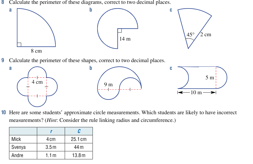 8 Calculate the perimeter of these diagrams, | StudyX
