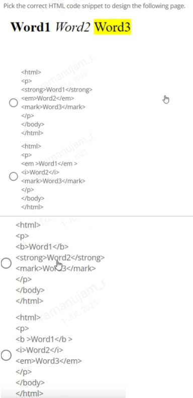Pick the correct HTML code snippet to design | StudyX