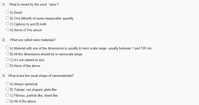 1) What is meant by the word 'nano'? A) | StudyX