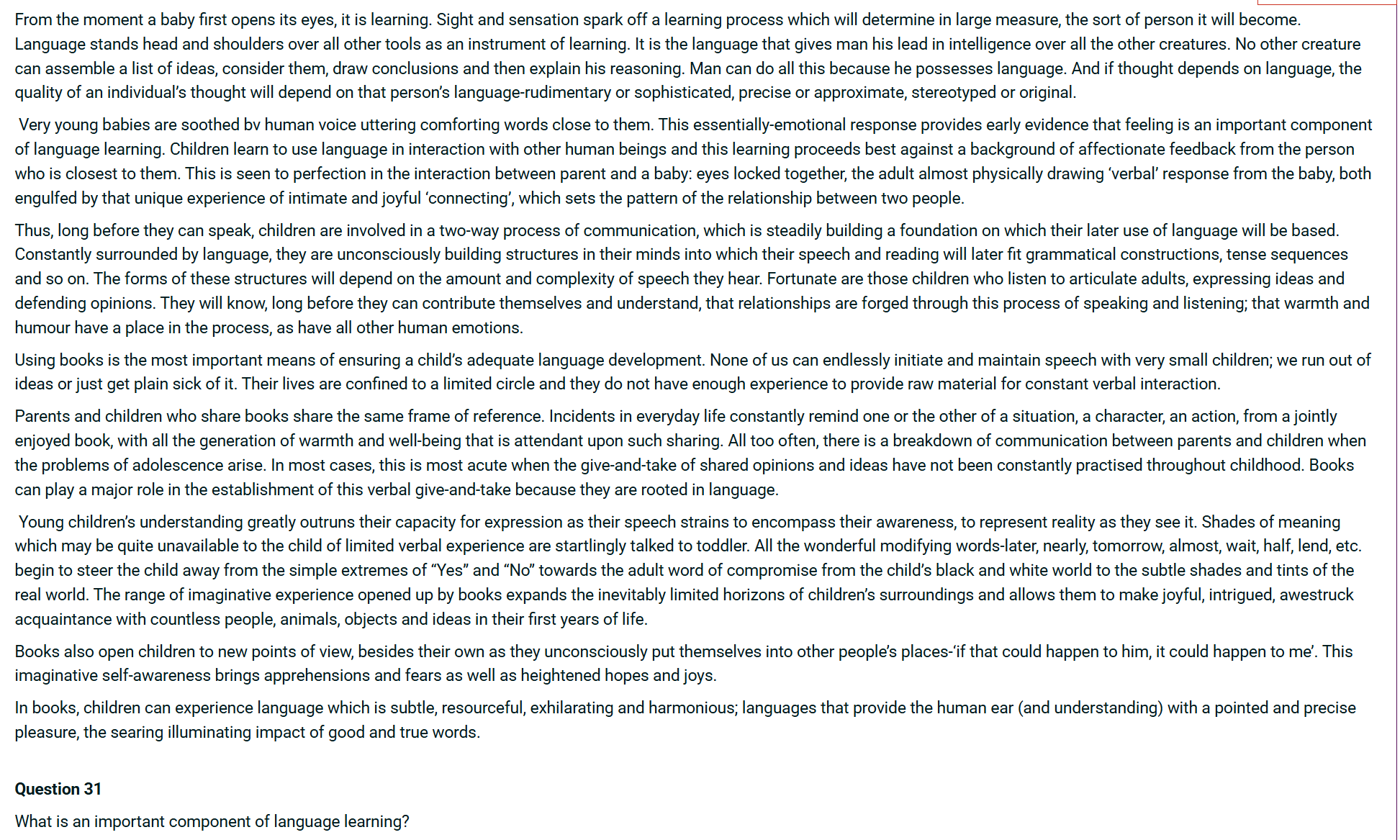 Question 31 What is an important component | StudyX