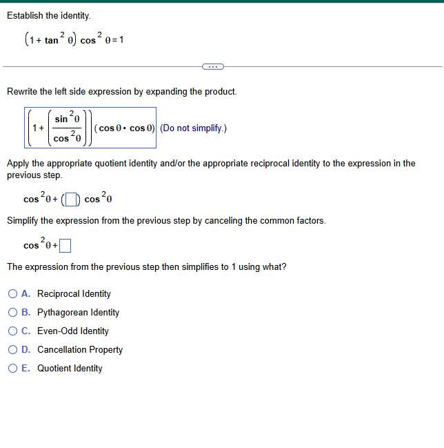 Establish the identity. $(1 + tan^2 ) | StudyX