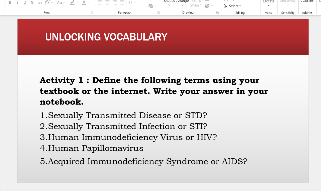 Activity 1 : Define the following terms | StudyX