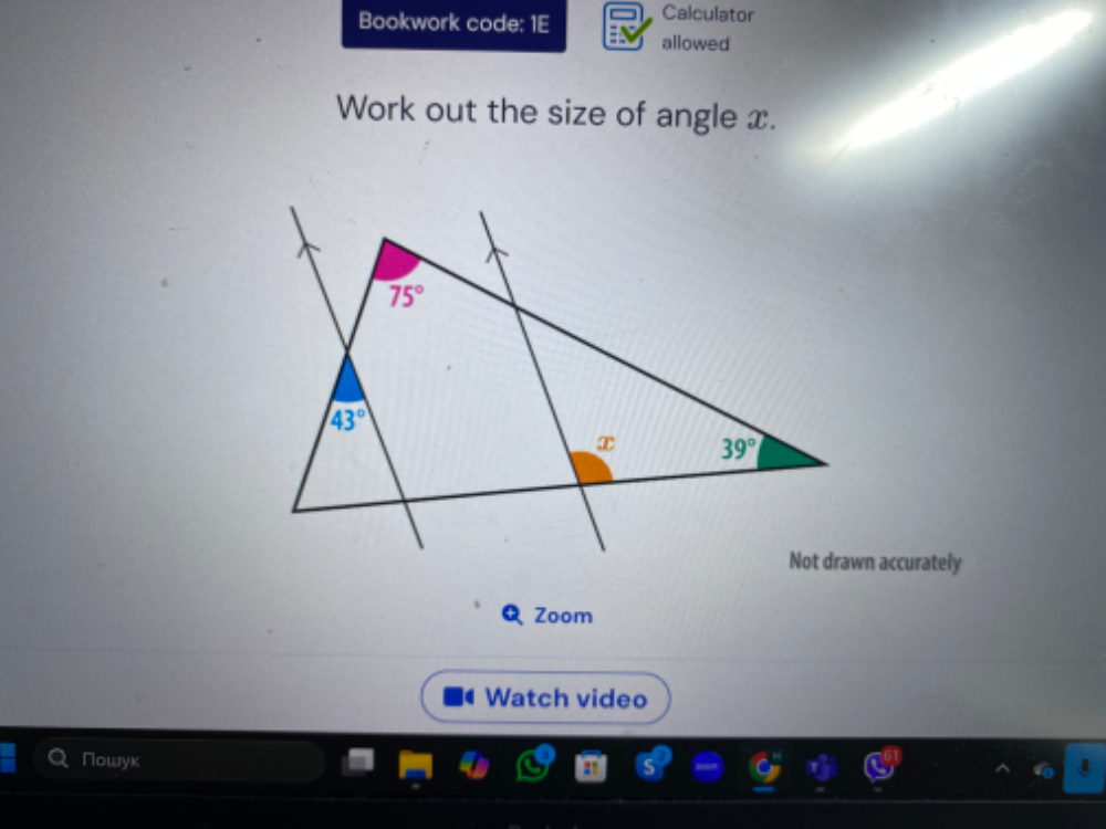 Work out the size of angle $x$. Diagram | StudyX