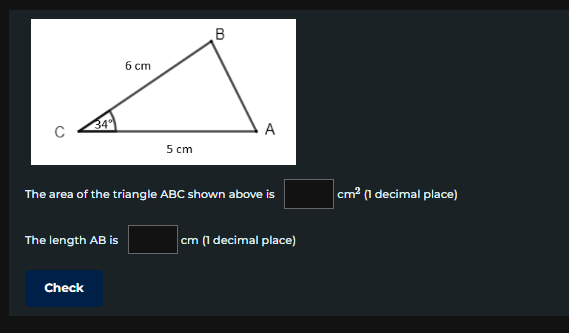The area of the triangle ABC shown above is | StudyX