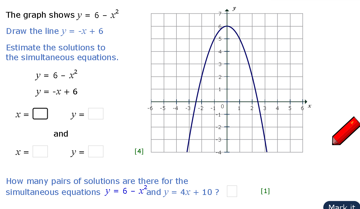 The graph shows $y = 6 - x^2$ Draw the line | StudyX