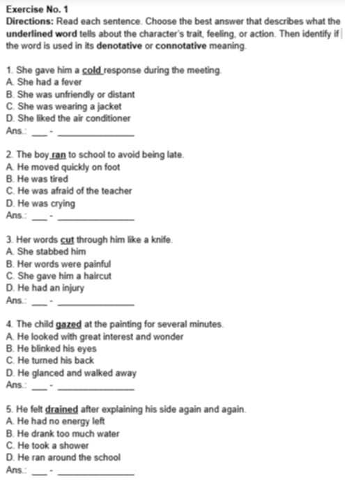 Exercise No. 1 Directions: Read each | StudyX