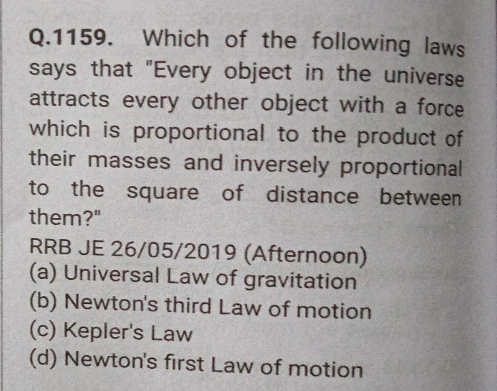 Q.1159. Which of the following laws says | StudyX