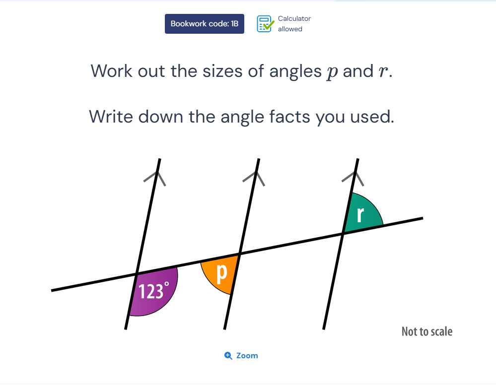 Work out the sizes of angles $p$ and $r$. | StudyX