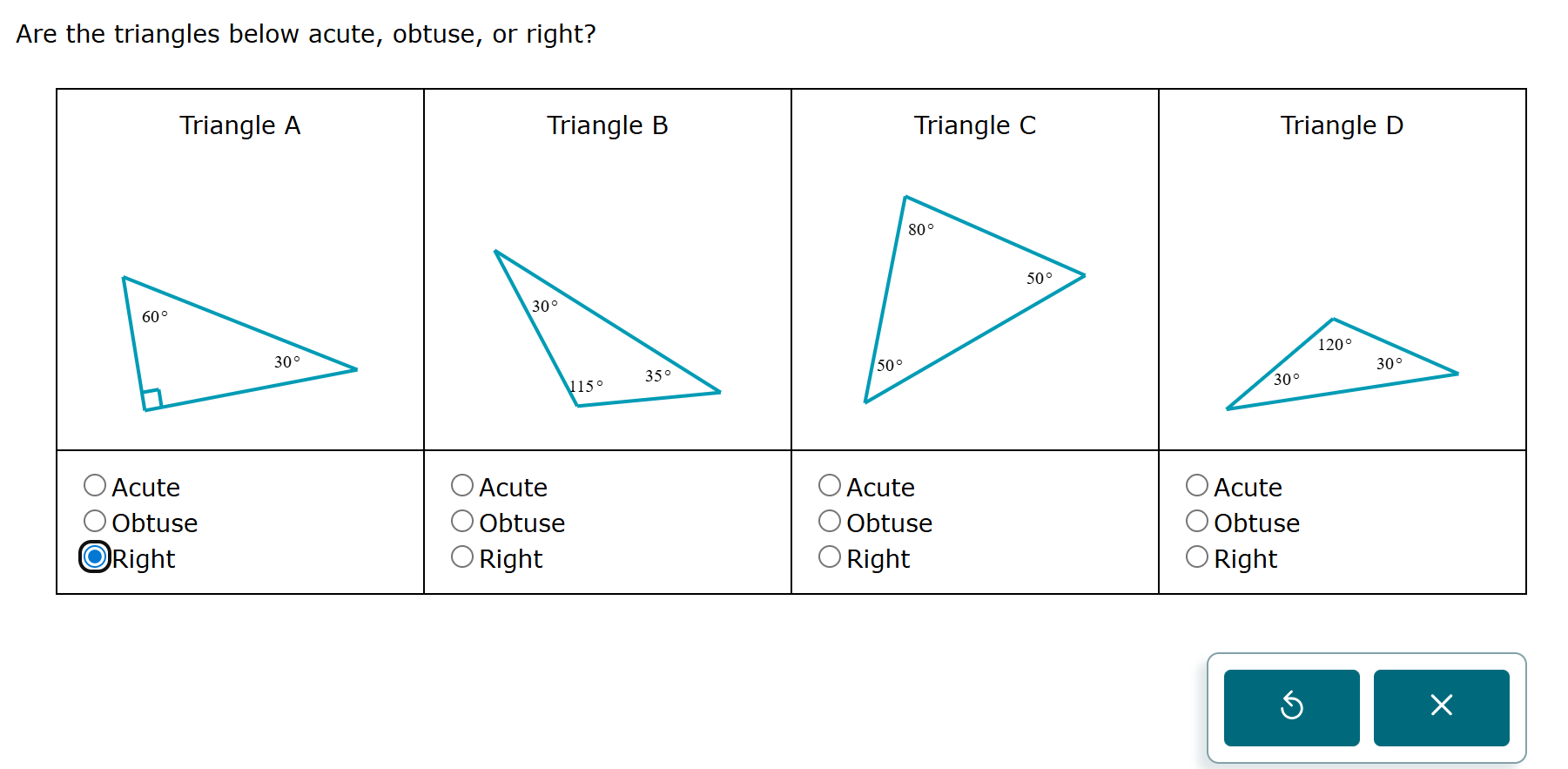 Are the triangles below acute, obtuse, or | StudyX