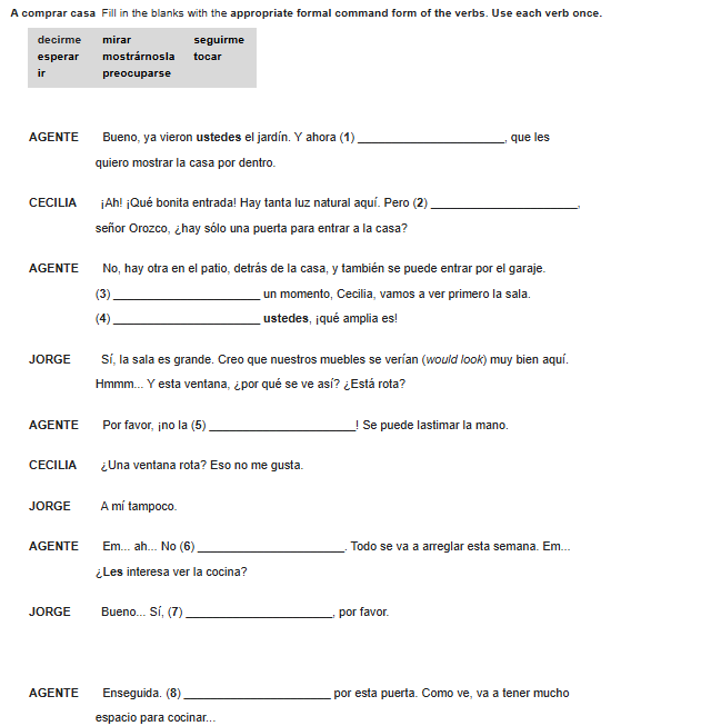 A comprar casa Fill in the blanks with the | StudyX