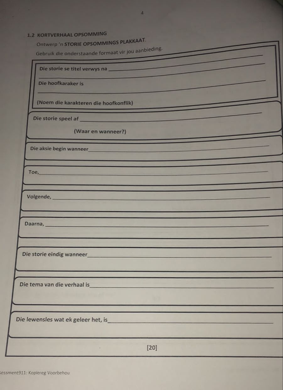 1.2 KORTVERHAAL OPSOMMING Ontwerp 'n STORIE