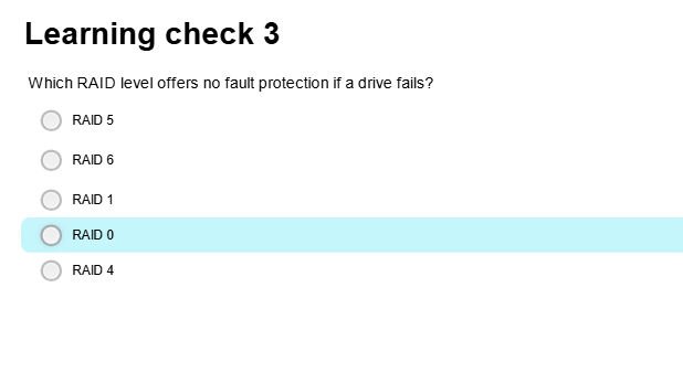 Which RAID level offers no fault protection | StudyX