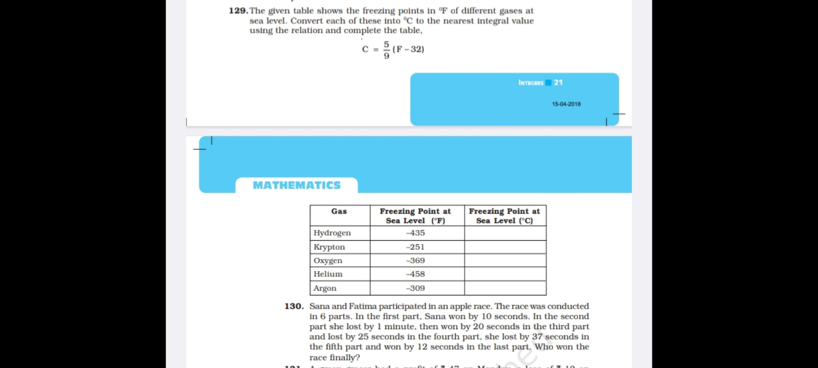 129. The given table shows the freezing | StudyX