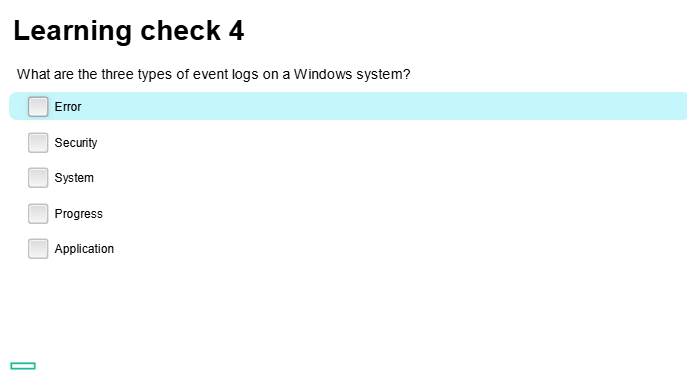 What are the three types of event logs on a | StudyX