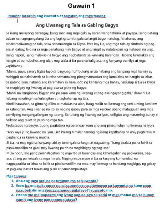 Mga tanong: 1. Ano ang mga aral na | StudyX