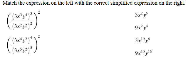 Match the expression on the left with the