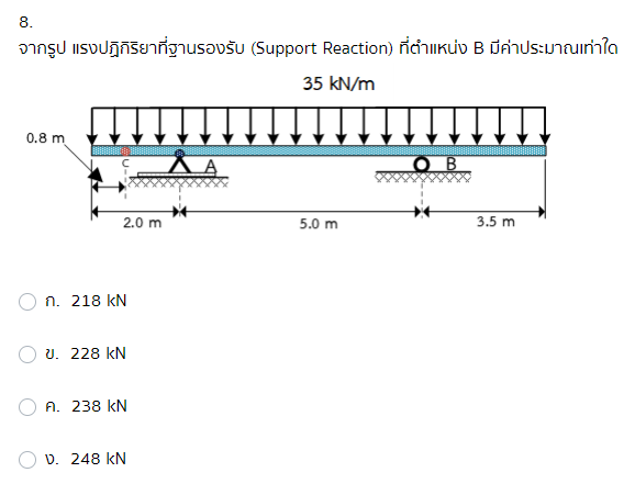 8. จากรูป แรงปฏิกิริยาที่ฐานรองรับ (Support | StudyX