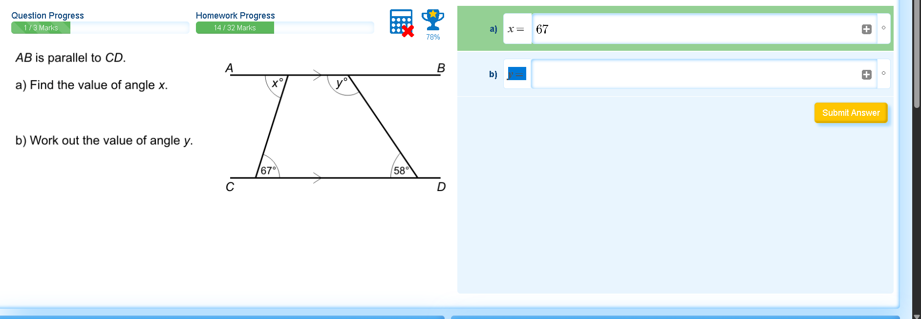 AB is parallel to CD. a) Find the value of | StudyX
