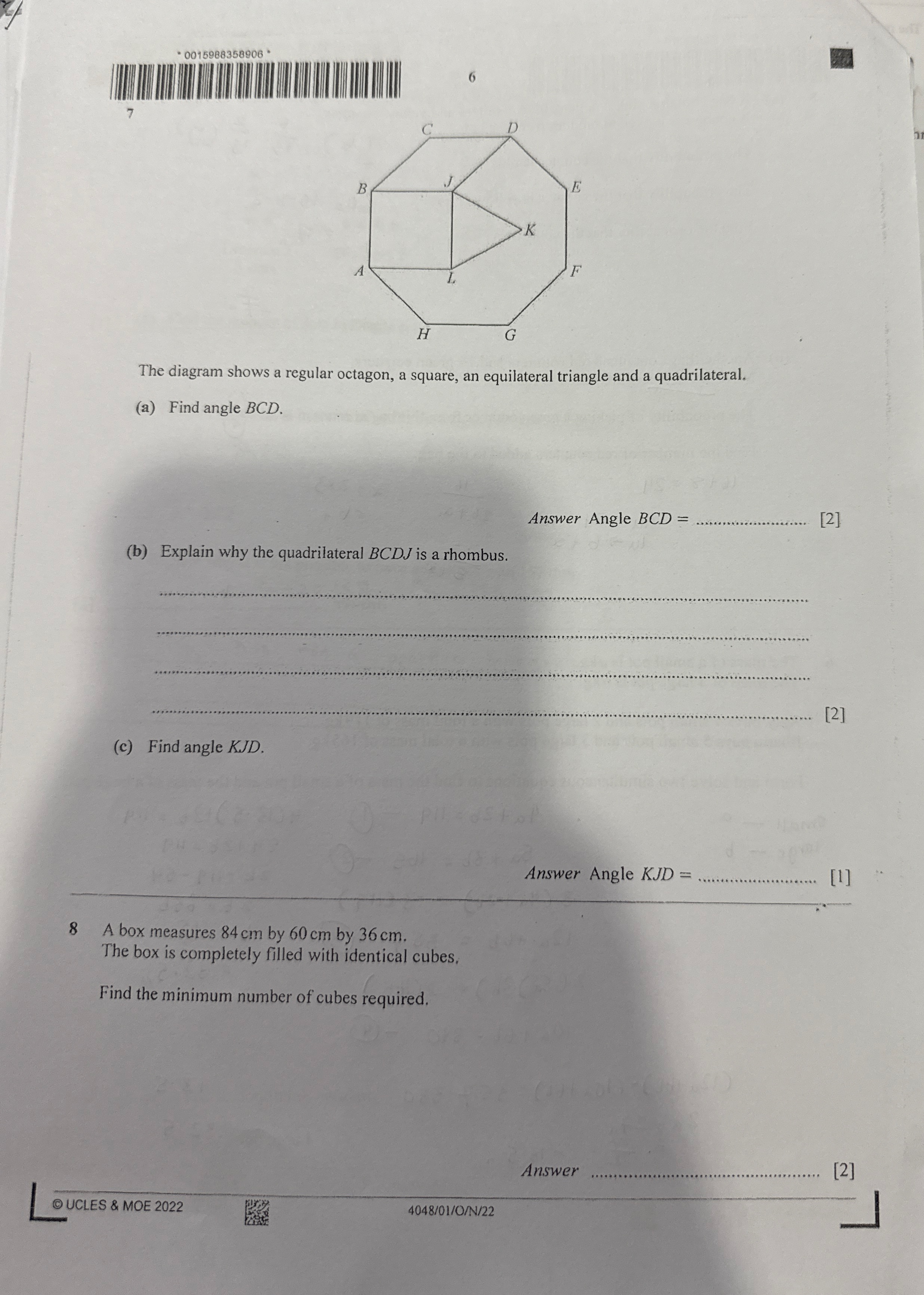 The diagram shows a regular octagon, a | StudyX