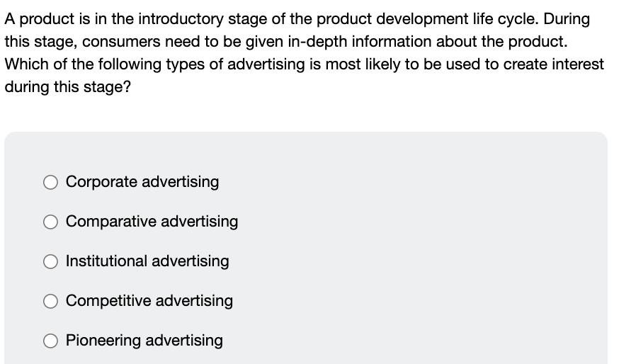 A product is in the introductory stage of | StudyX