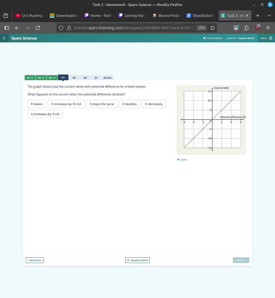 The graph shows how the current varies with | StudyX