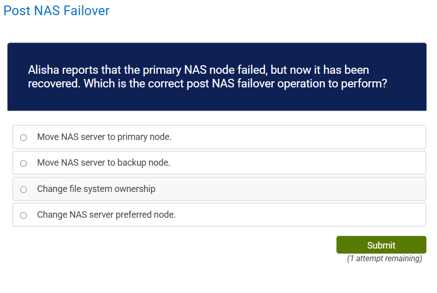 Alisha reports that the primary NAS node