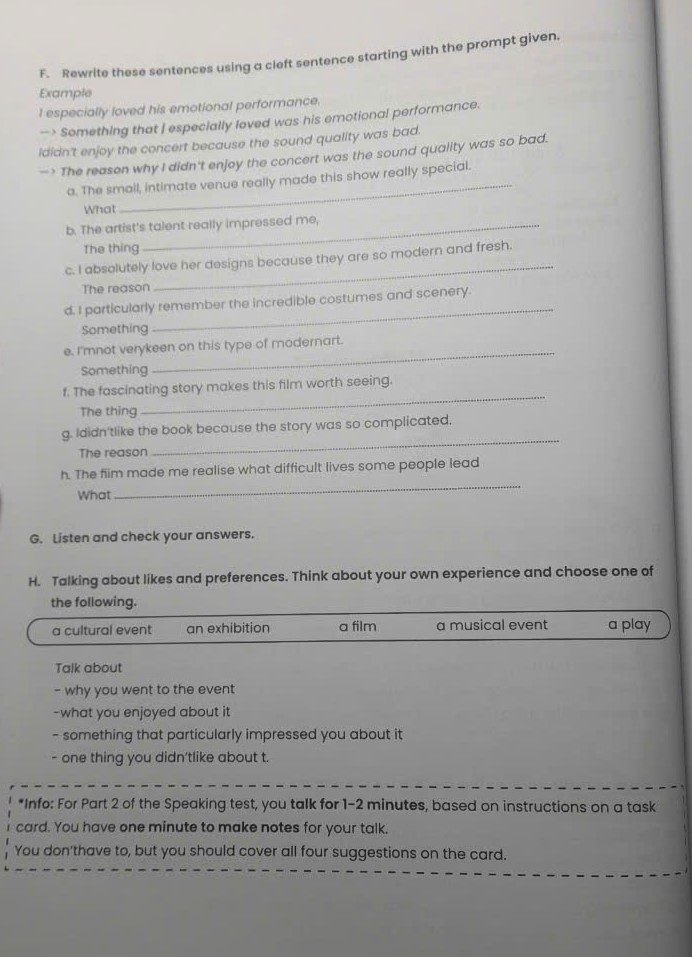 F. Rewrite these sentences using a cloft | StudyX