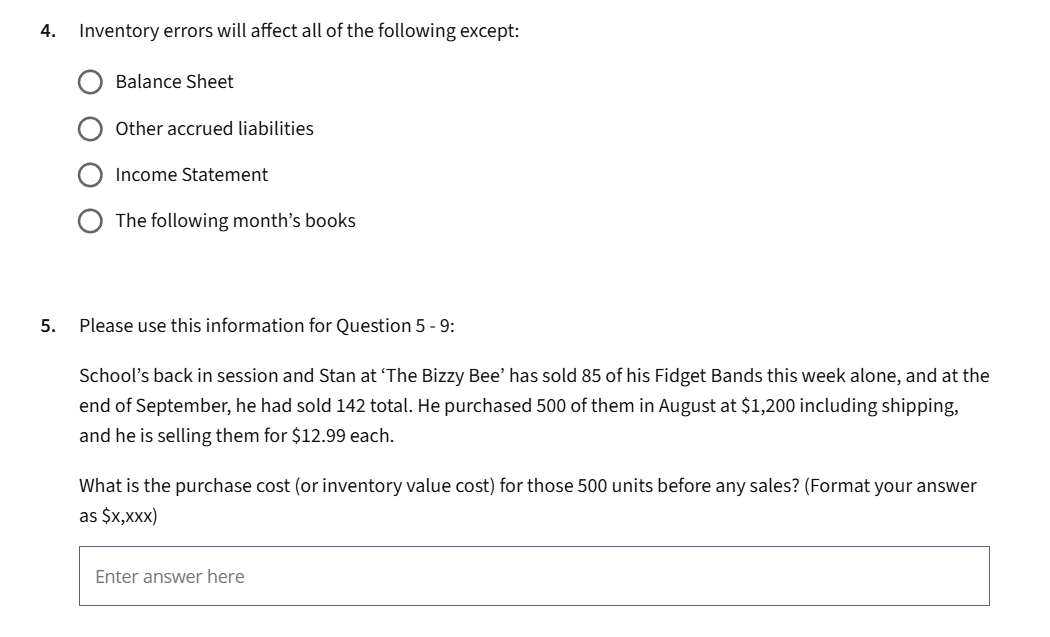 4. Inventory errors will affect all of the | StudyX